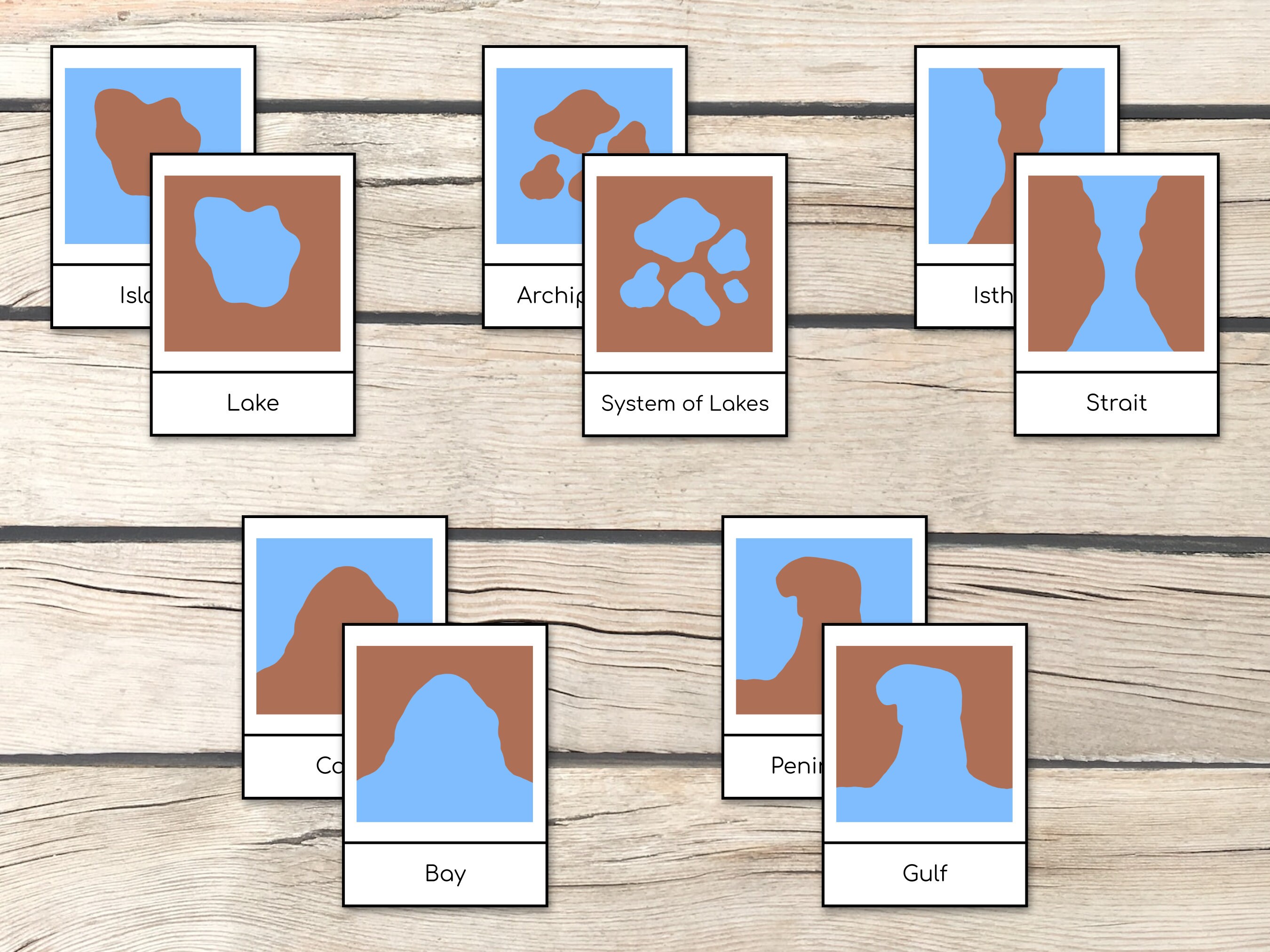 LAND AND WATER Montessori Cards, Flash Cards, Nomenclature Flashcards ...