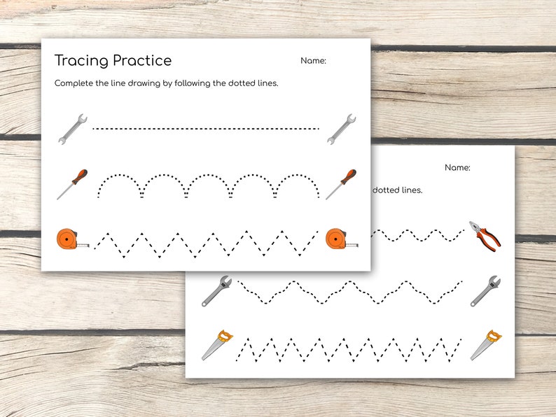 Tools Line Tracing Practice: Preschool Handwriting Activity (PDF ...
