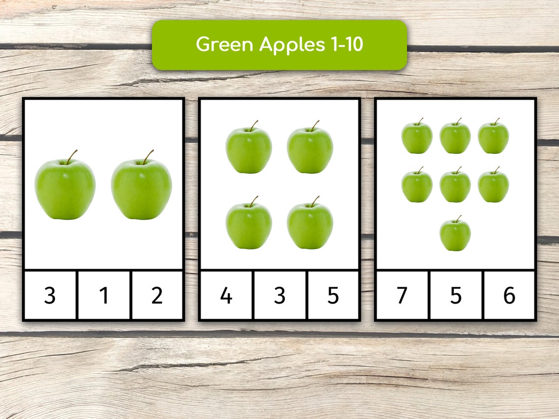 Counting Apple Varieties (1 to 10), Montessori Cards, Preschool ...