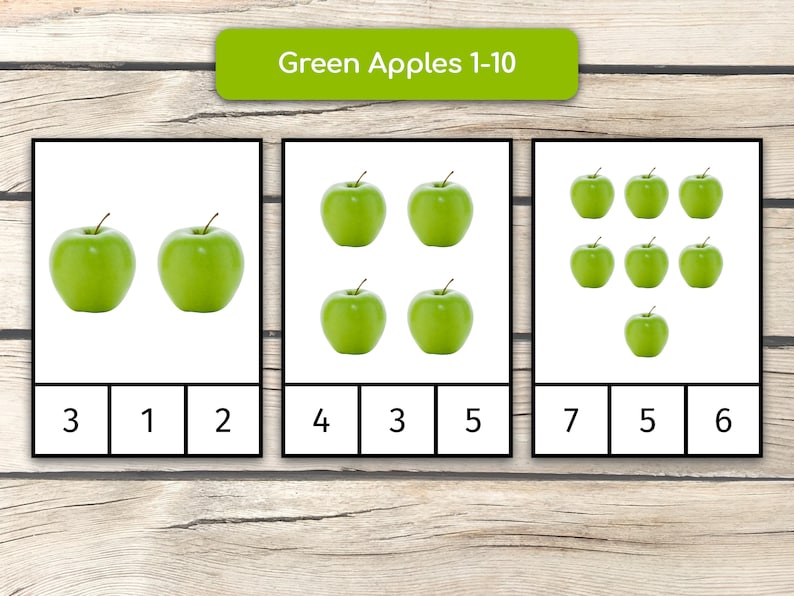 Counting Apple Varieties (1 to 10), Montessori Cards, Preschool ...