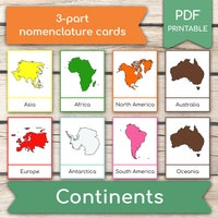 Montessori Continents | 3 Part Cards | PDF Printable - Etsy