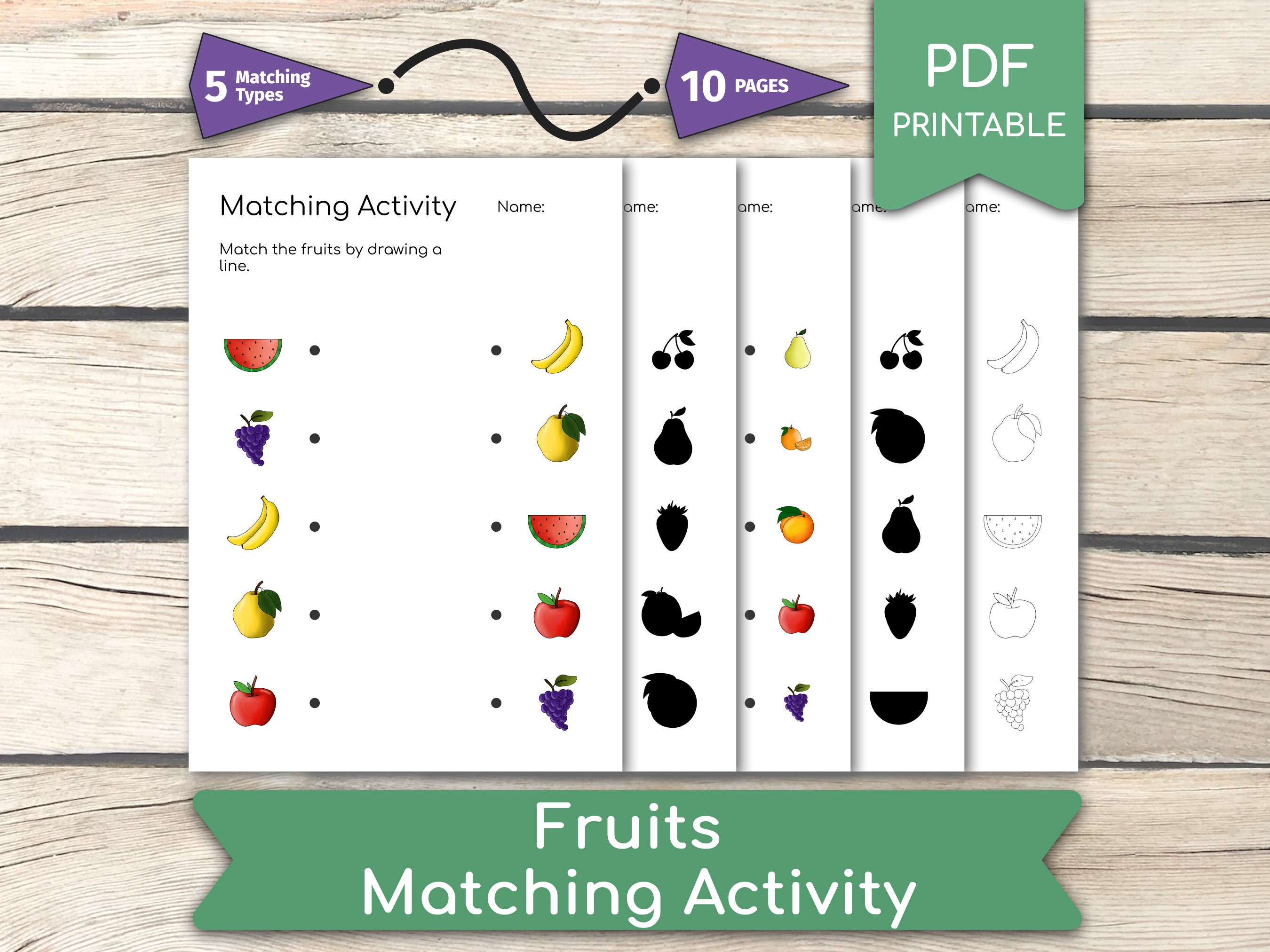 Fruits Matching Activity 5 Different Types Worksheet • 10 Pages ...