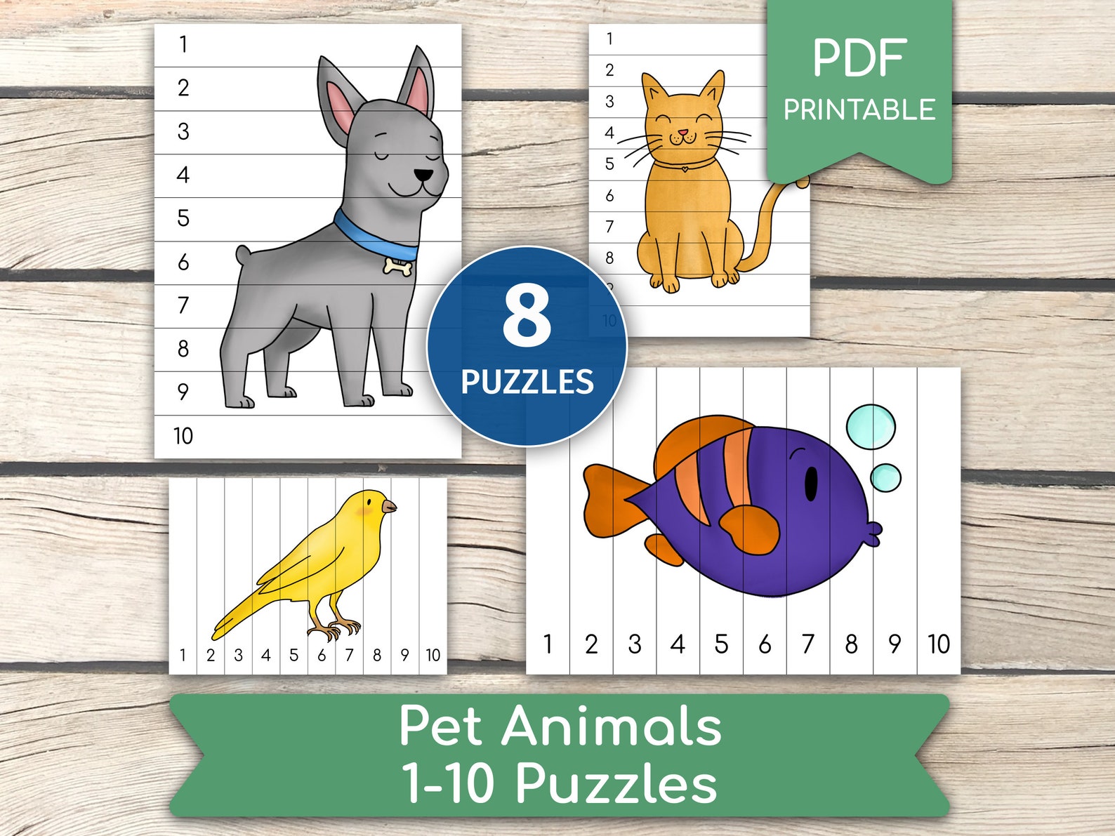 Pet Animals 1-10 Puzzles, Pet Animals Activity, Toddler Number Puzzles ...