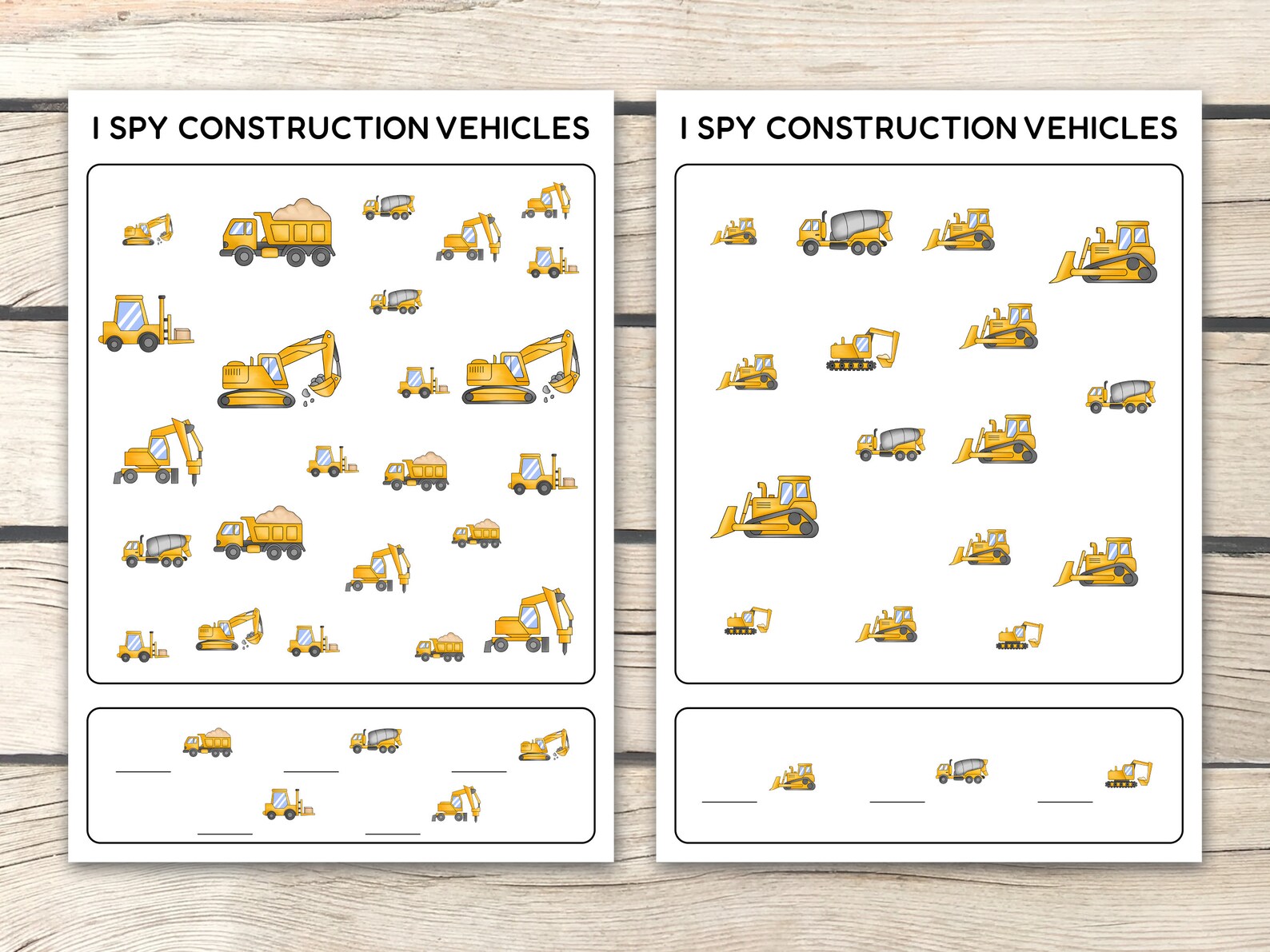 Construction Vehicles I Spy Worksheet, I Spy Activity, Educational ...