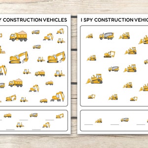 Construction Vehicles I Spy Worksheet, I Spy Activity, Educational ...