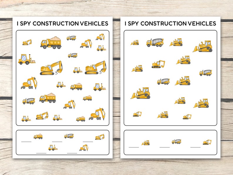 Construction Vehicles I Spy Worksheet, I Spy Activity, Educational ...