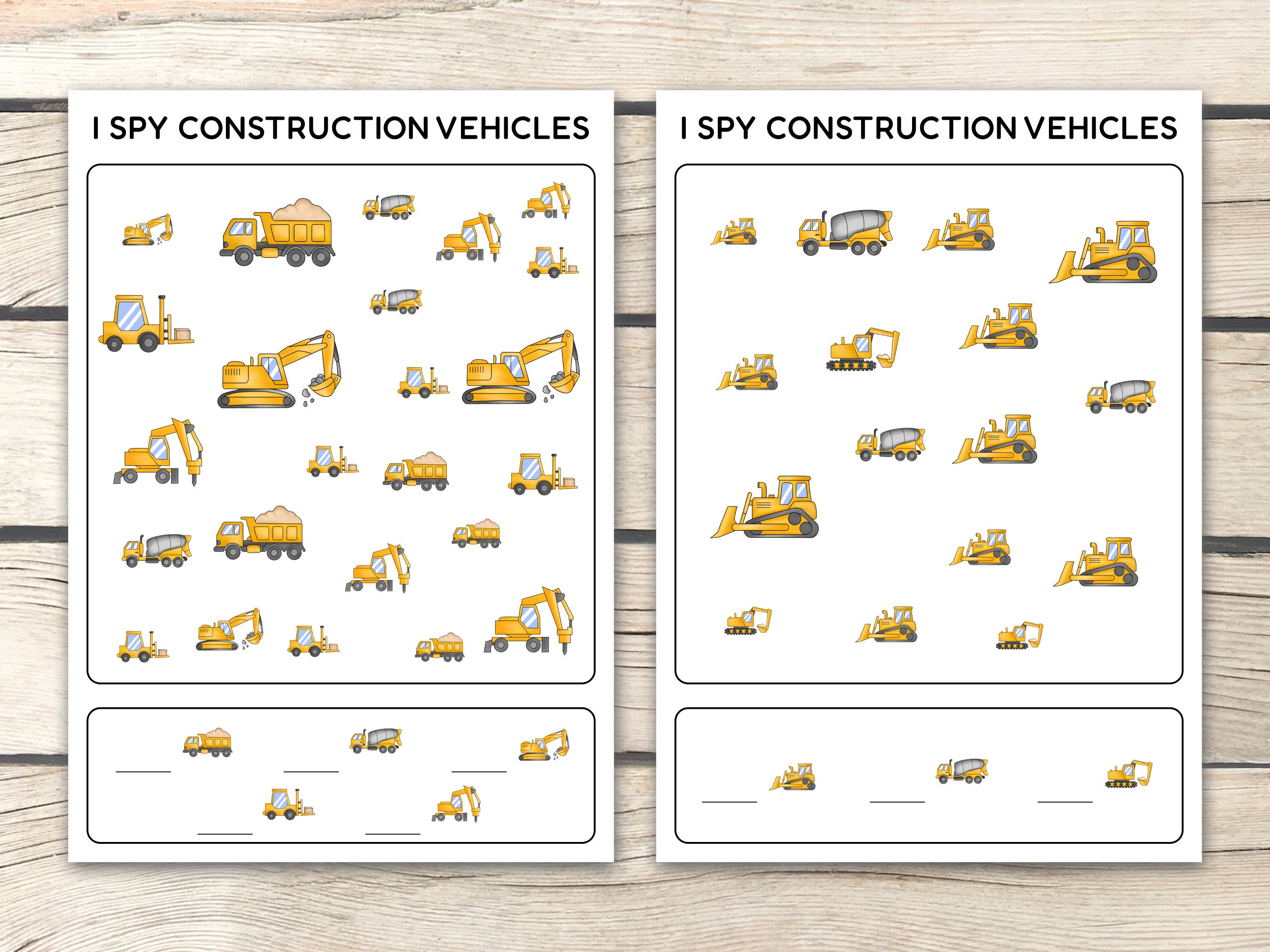 Construction Vehicles I Spy Worksheet, I Spy Activity, Educational ...