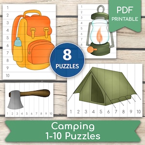 Camping Number Puzzles: Kids' Activity, Number Sequence (PDF Printables ...