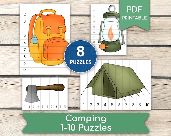Camping Number Puzzles: Kids' Activity, Number Sequence (PDF Printables ...