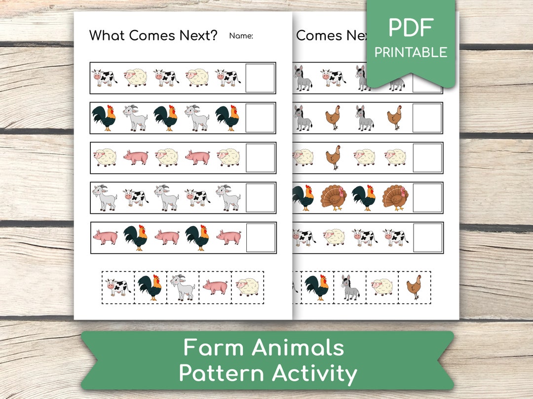 WHAT COMES NEXT? Farm Animals Worksheet, Pattern Activity, Educational ...
