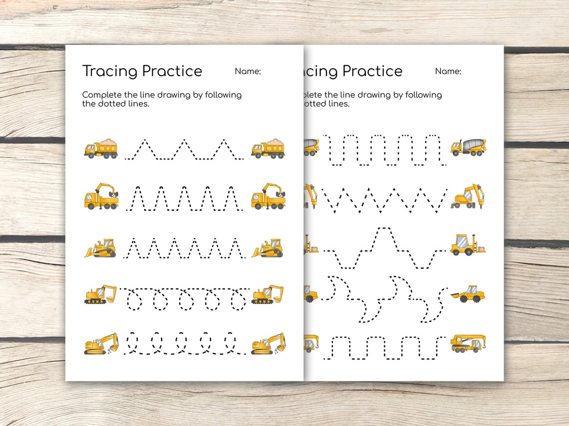 Construction Vehicles Line Tracing Practice: Preschool Learning (PDF ...