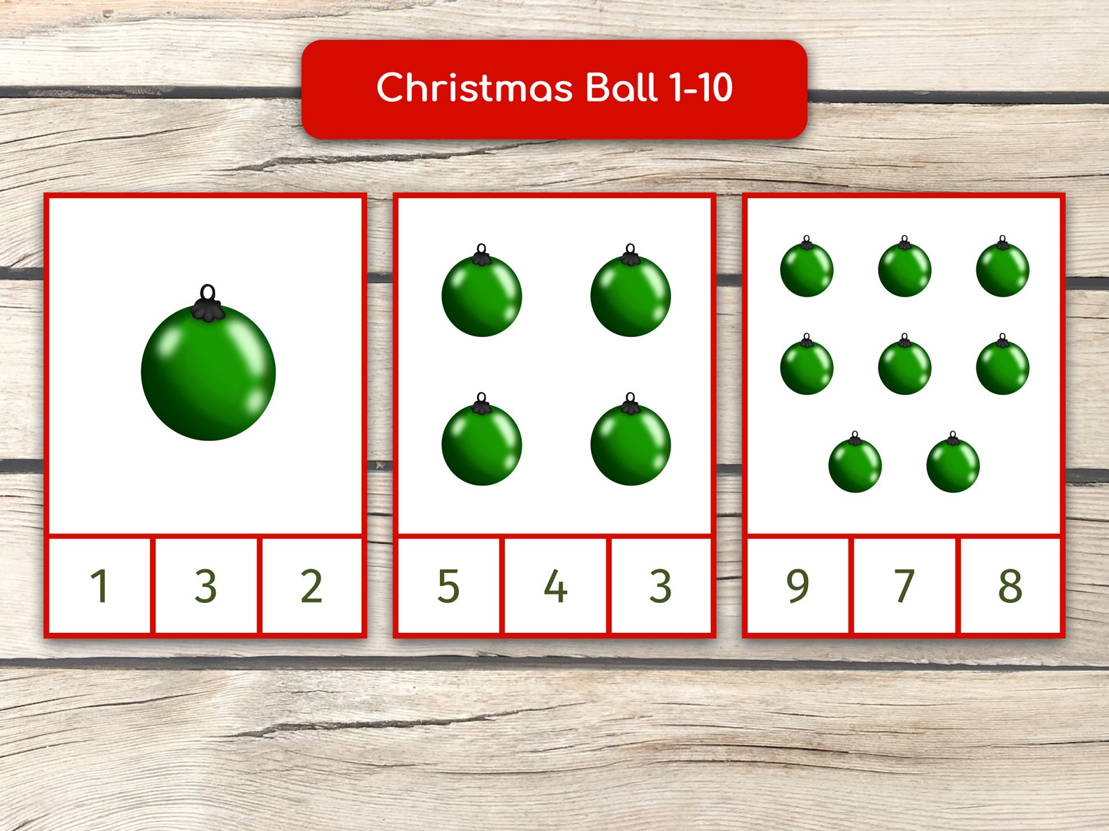 Counting Christmas Cards (1 to 10), Montessori Cards, Preschool ...