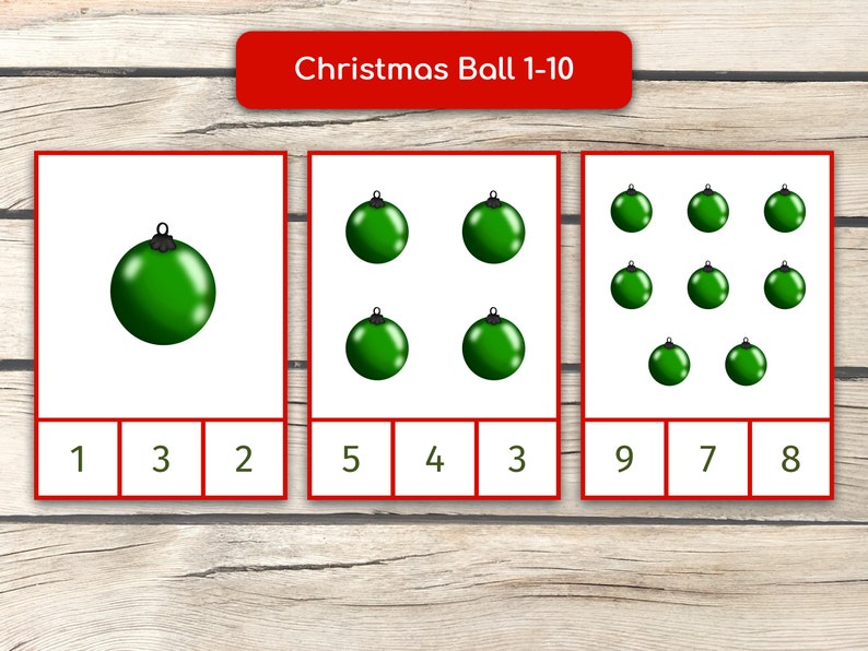 Counting Christmas Cards (1 to 10), Montessori Cards, Preschool ...