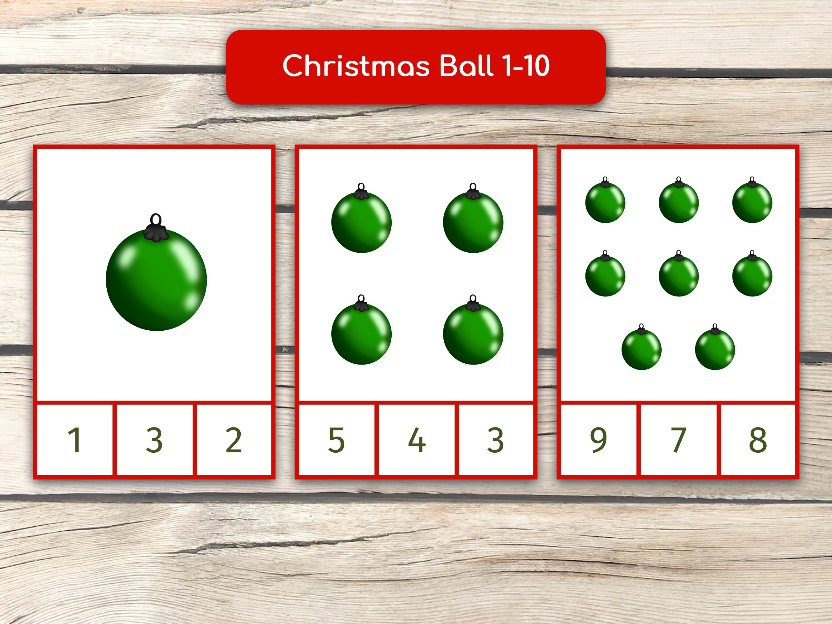 Counting Christmas Cards (1 to 10), Montessori Cards, Preschool ...