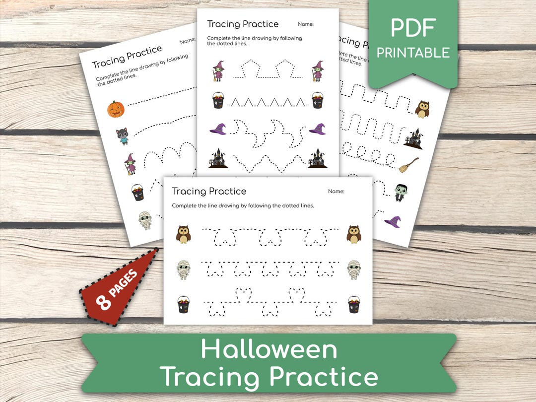 Halloween Tracing Practice: Preschool Handwriting Worksheets (PDF ...