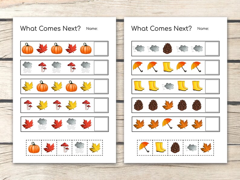 WHAT COMES NEXT? Fall Items Worksheet, Pattern Activity, Educational ...