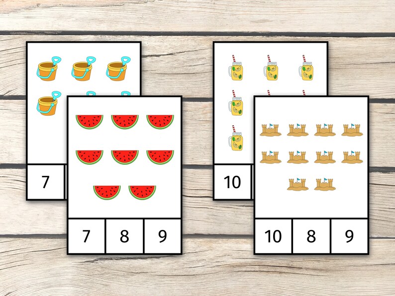 Counting Summer 1 to 10 Montessori Cards Preschool Counting Activity ...