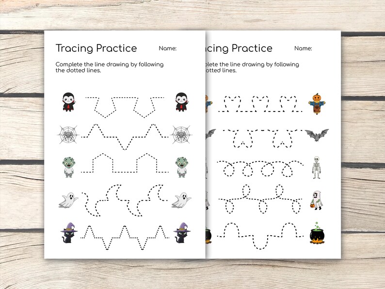Halloween Tracing Practice: Preschool Handwriting Worksheets (PDF ...