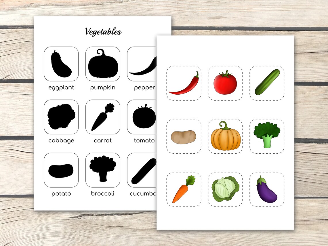 Vegetables Shadow Matching Game, Vegetables Worksheet, Matching ...