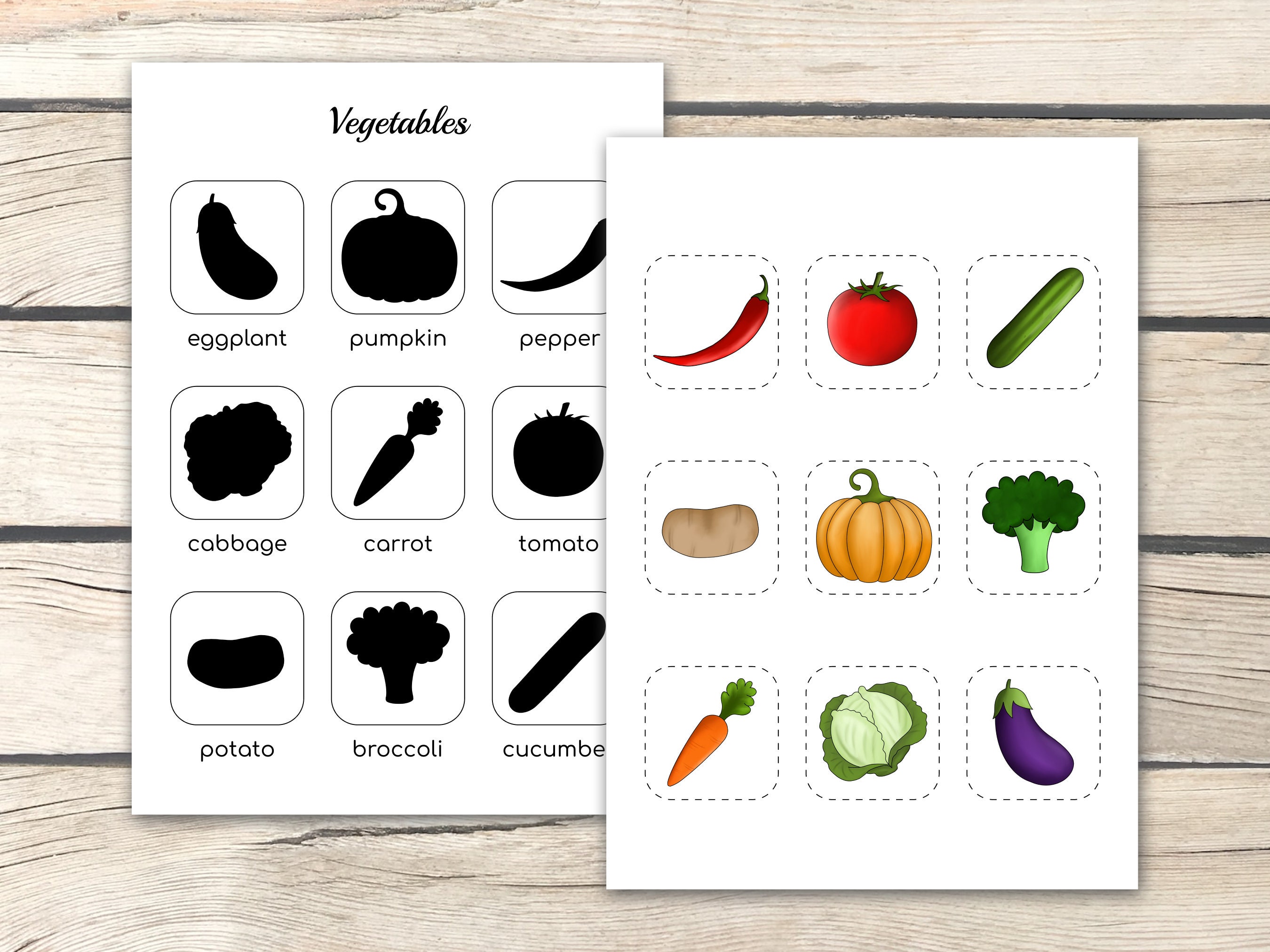 Vegetables Shadow Matching Game, Vegetables Worksheet, Matching ...