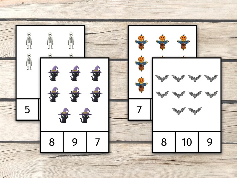 Halloween Montessori Counting Cards: Preschool Learning Activity (PDF ...