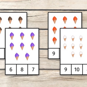 Counting Ice Cream 1 to 10 Montessori Cards Preschool Counting Activity ...