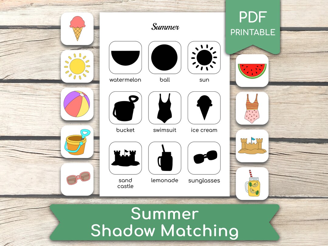 Summer Shadow Matching Game, Summer Worksheet, Matching Activity ...