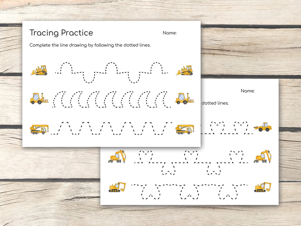 Construction Vehicles Line Tracing Practice: Preschool Learning (PDF ...
