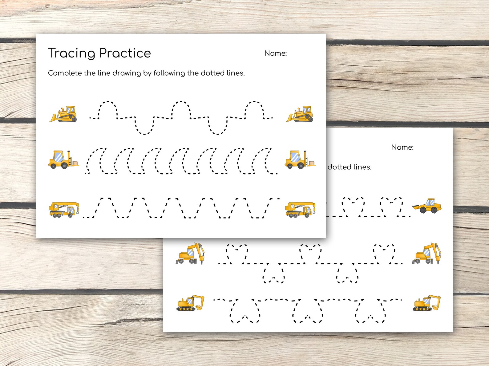 Construction Vehicles Line Tracing Practice: Preschool Learning (PDF ...