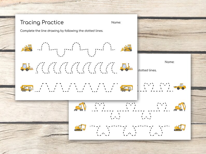 Construction Vehicles Line Tracing Practice: Preschool Learning (PDF ...