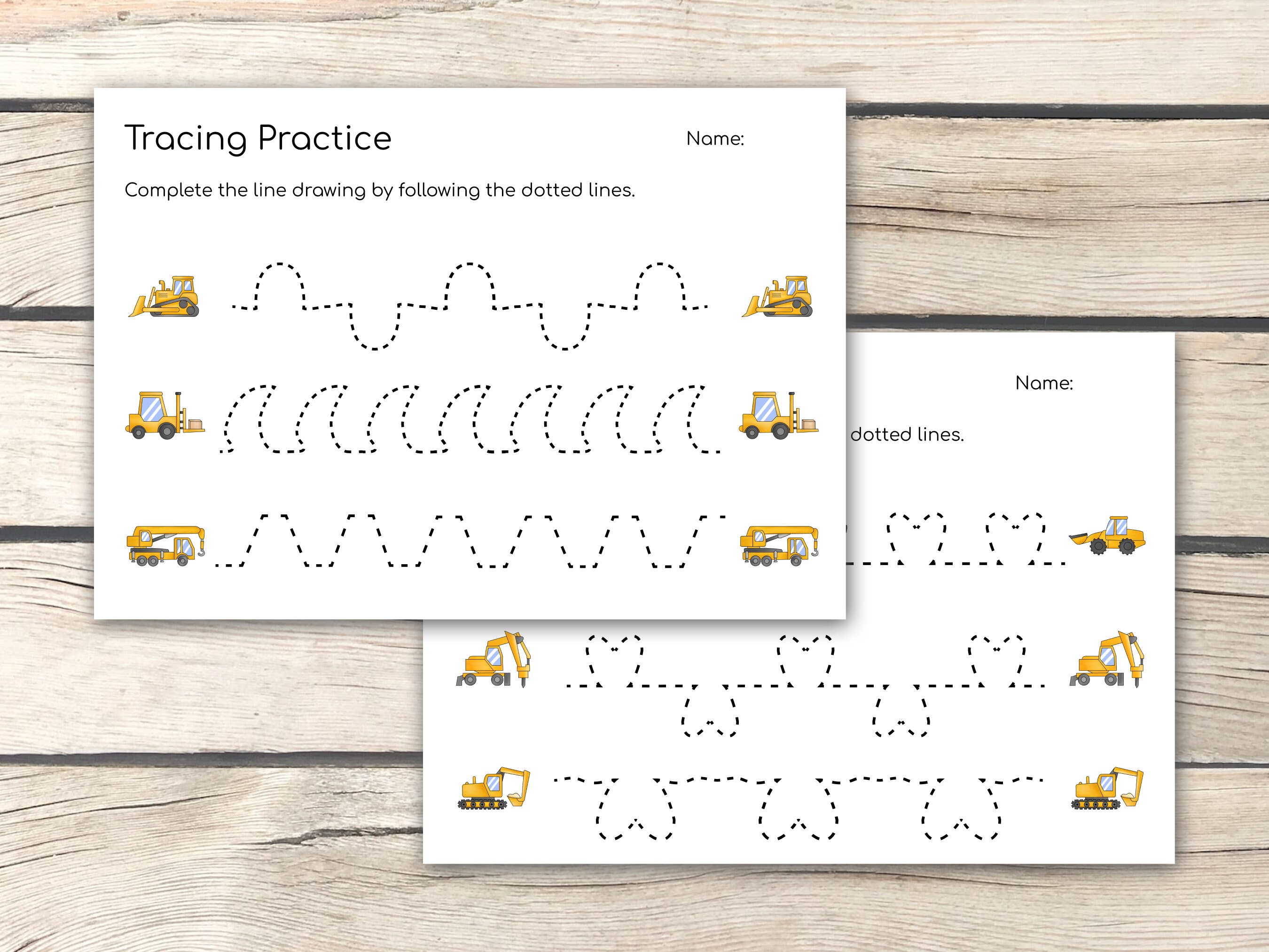 Construction Vehicles Line Tracing Practice: Preschool Learning (PDF ...