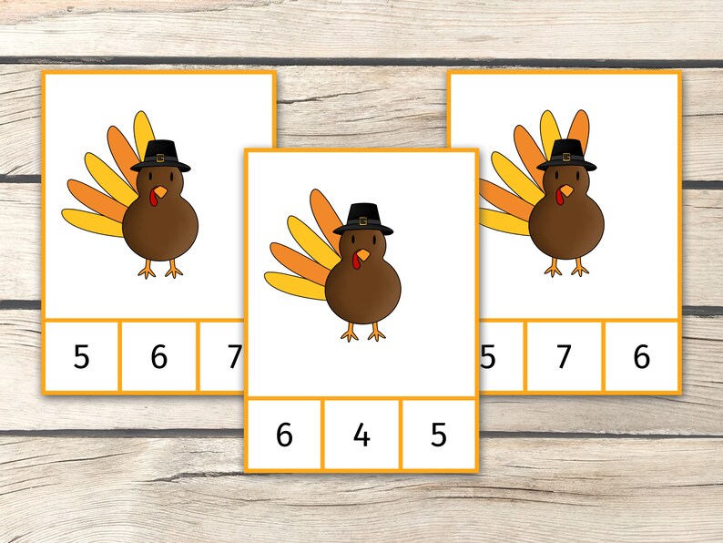 Counting Thanksgiving 1 to 10 Montessori Cards Preschool Counting ...