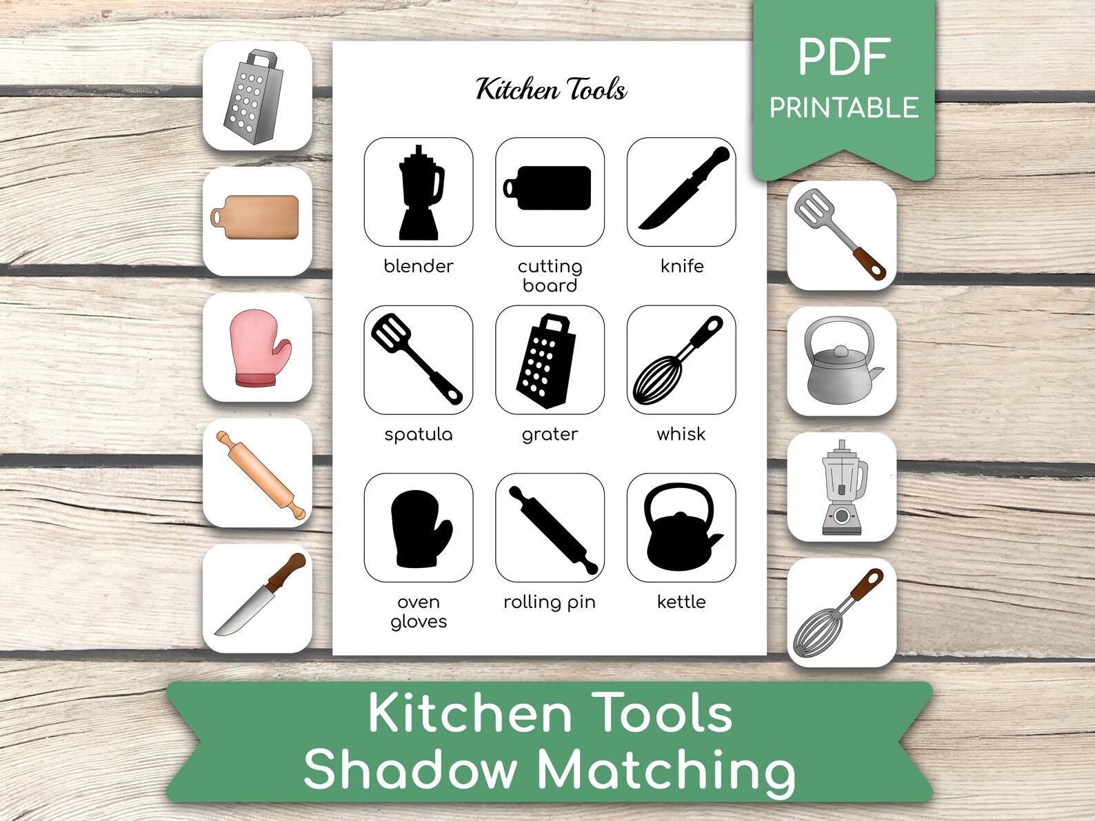 Kitchen Tools Shadow Matching Game: Preschool Printable (PDF) - Etsy