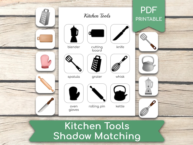 Kitchen Tools Shadow Matching Game, Kitchen Tools Worksheet, Matching ...
