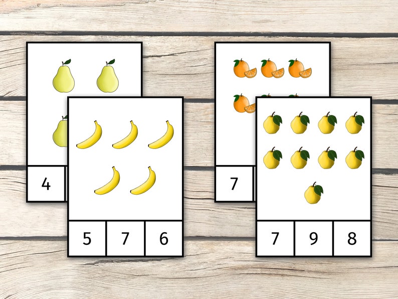 Counting Fruits 1 to 10, Montessori Cards, Preschool Counting Activity ...