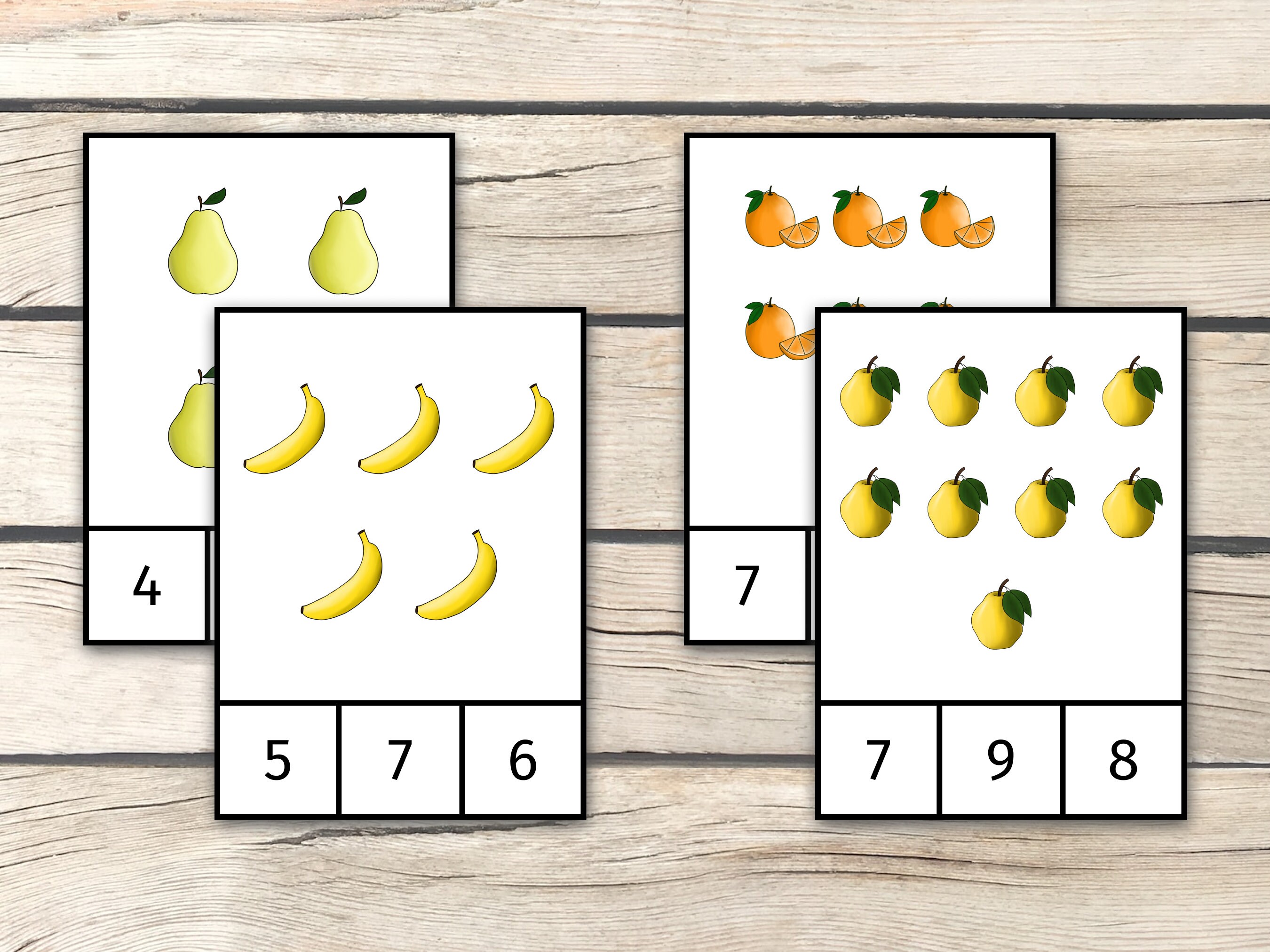 Counting Fruits 1 to 10, Montessori Cards, Preschool Counting Activity ...