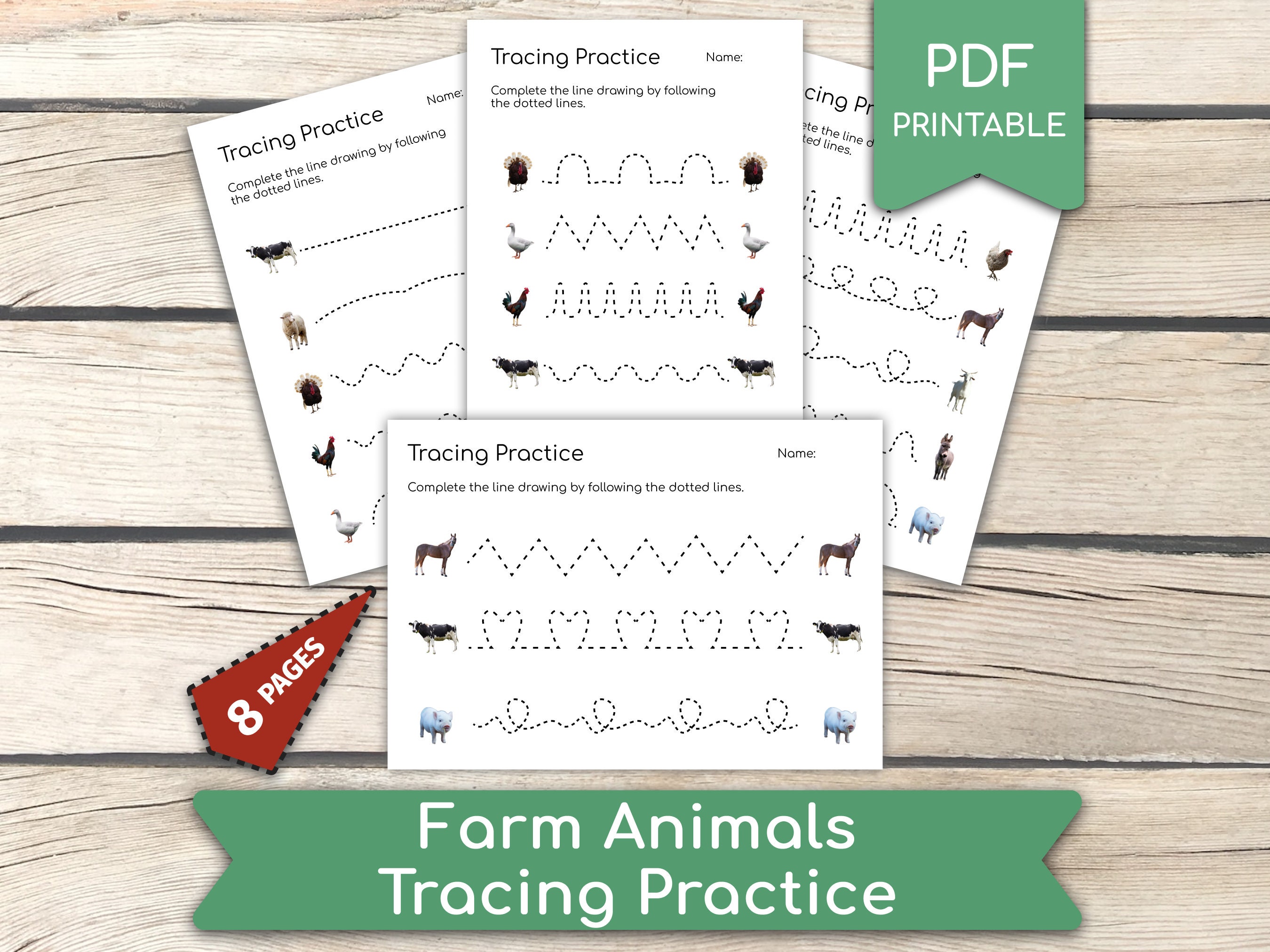 Preschool Line Tracing Practice, Farm Animals Pre-writing Activities 8 ...