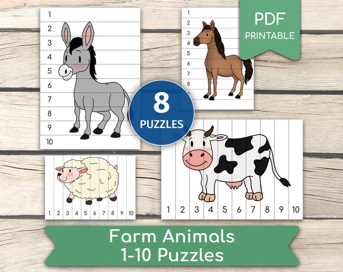 Farm Animals 1-10 Puzzles, Farm Animals Activity, Farm Animals Puzzles ...