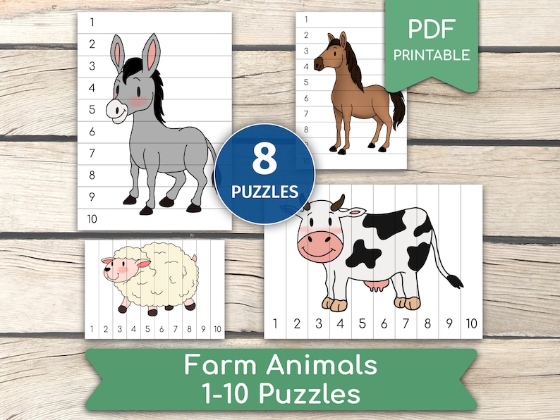 Farm Animals 1-10 Puzzles, Farm Animals Activity, Farm Animals Puzzles ...