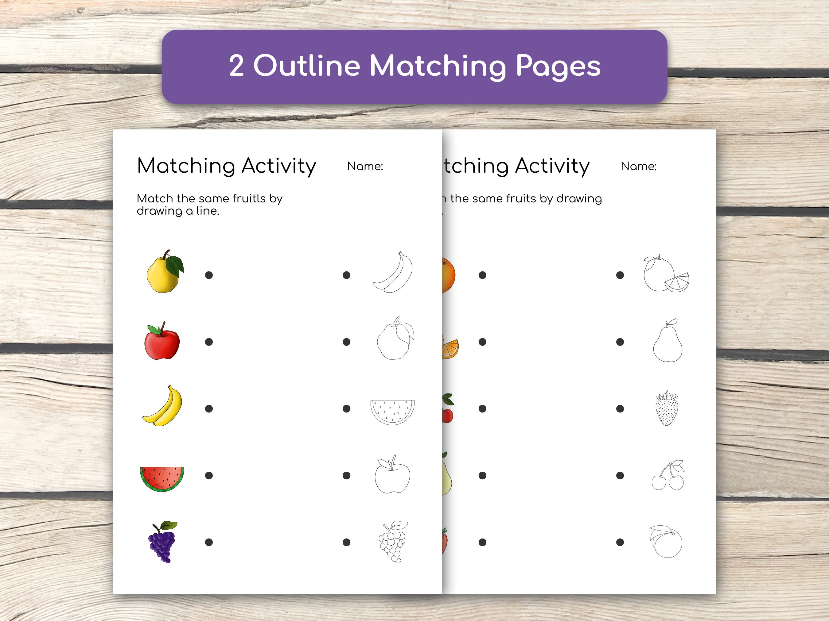 Fruits Matching Activity 5 Different Types Worksheet • 10 Pages ...