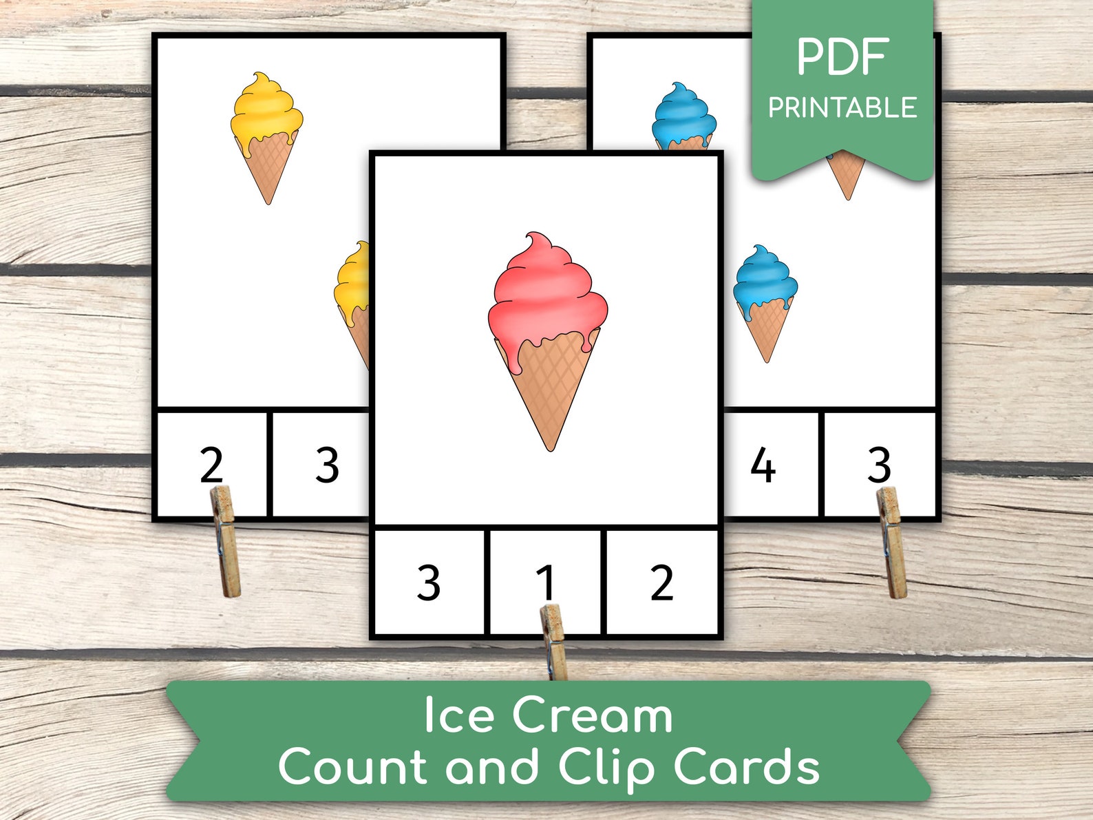 Counting Ice Cream 1 to 10 Montessori Cards Preschool Counting Activity ...