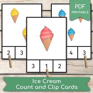 Counting Ice Cream 1 to 10 Montessori Cards Preschool Counting Activity ...