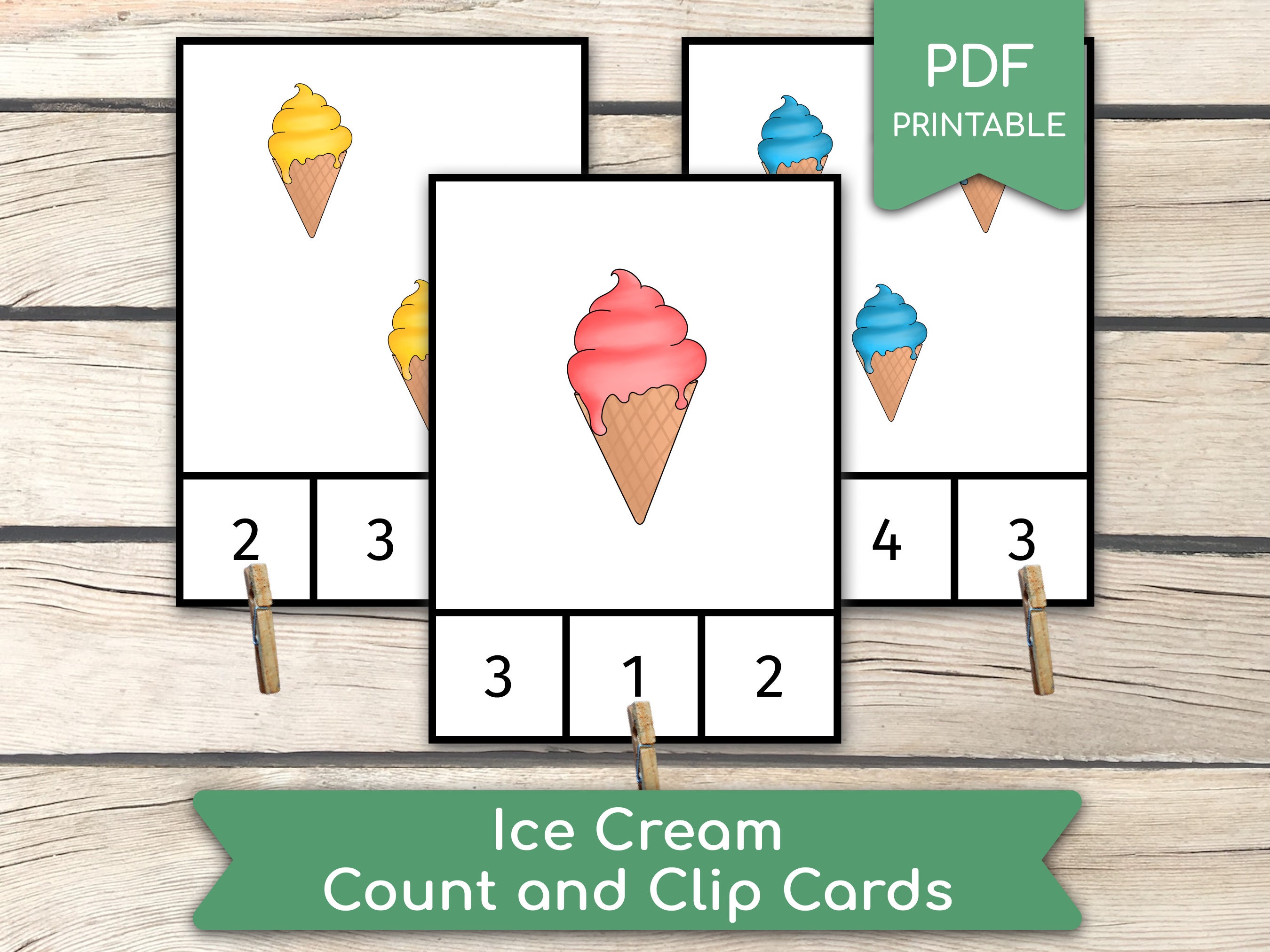 Counting Ice Cream 1 to 10 Montessori Cards Preschool Counting Activity ...