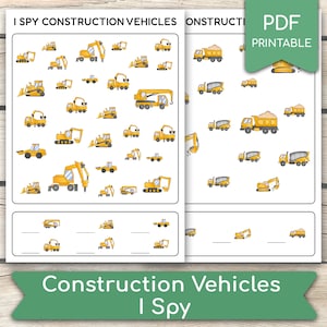 Construction Vehicles I Spy Worksheet, I Spy Activity, Educational ...