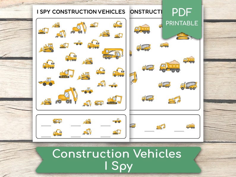 Construction Vehicles I Spy Worksheet: Preschool Learning (PDF ...