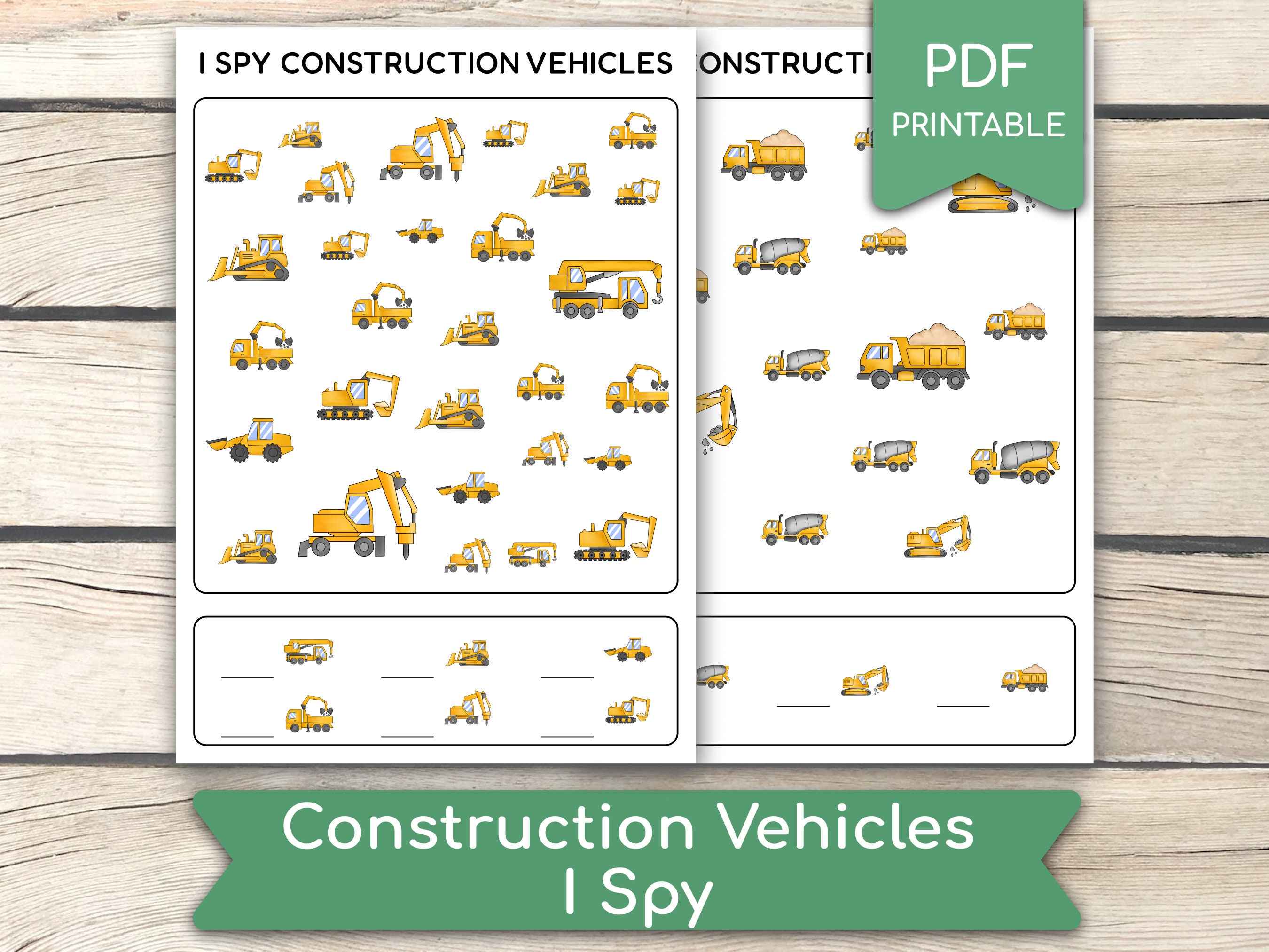 Construction Vehicles I Spy Worksheet, I Spy Activity, Educational ...