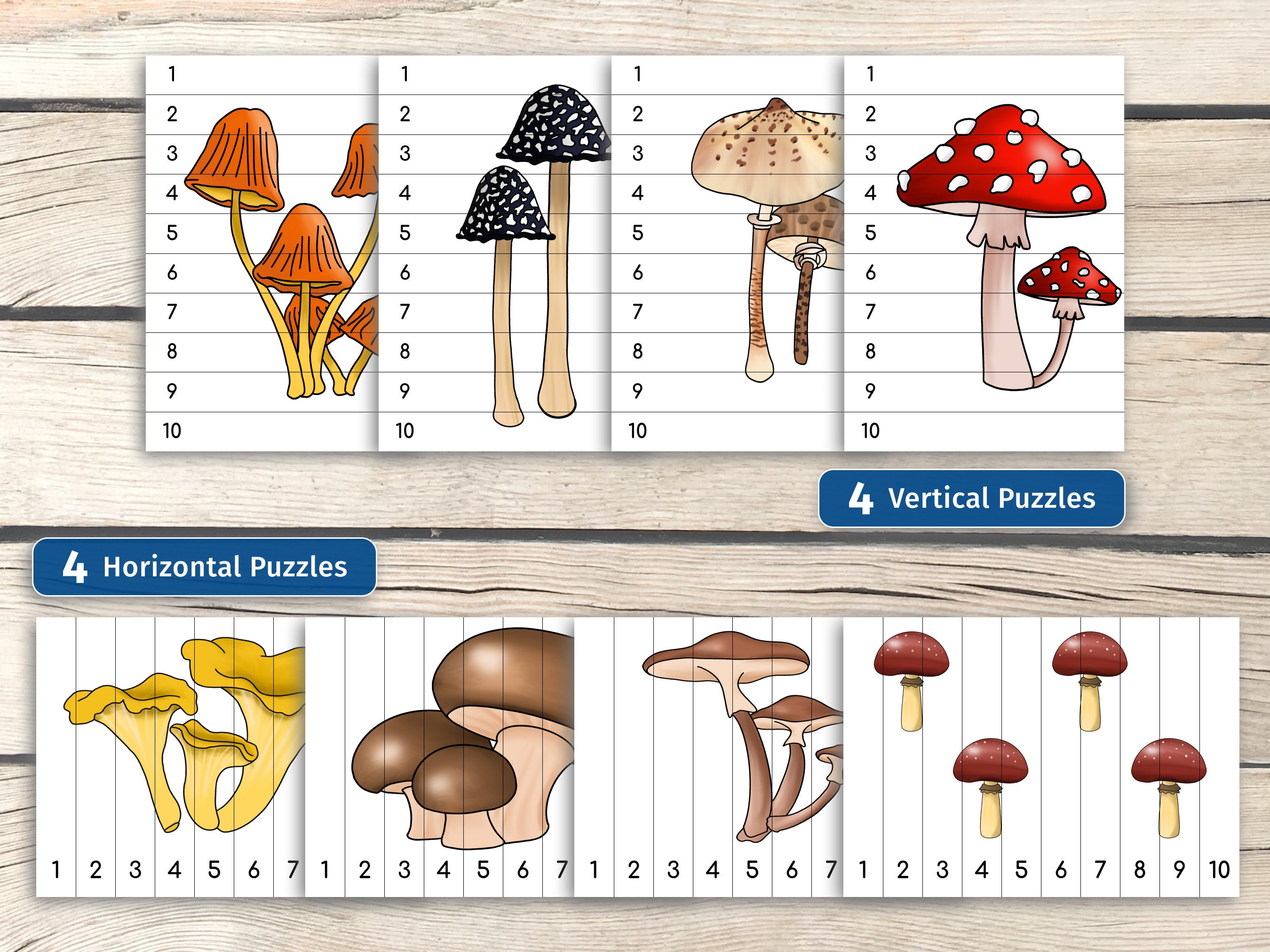 Mushrooms 1-10 Puzzles, Mushrooms Activity, Mushroom Number Puzzles ...