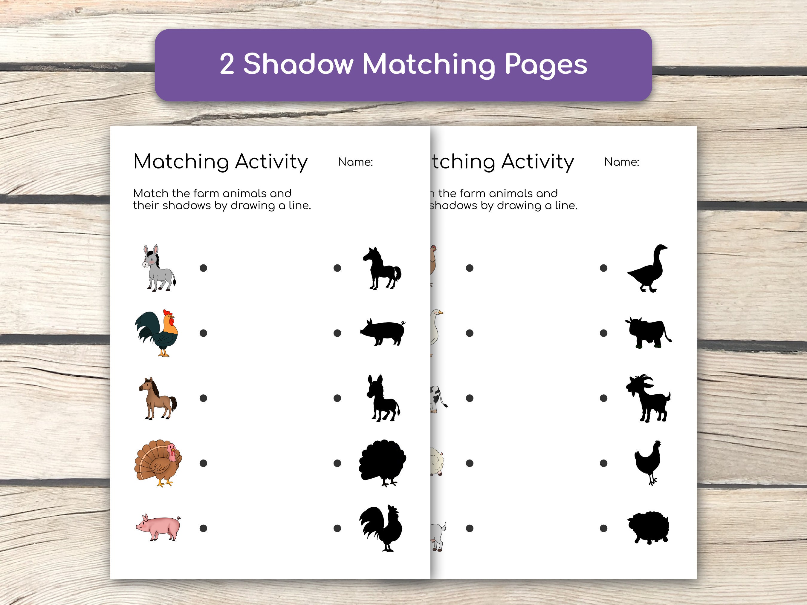 Farm Animals Matching Activity 5 Different Types Worksheet • 10 Pages ...