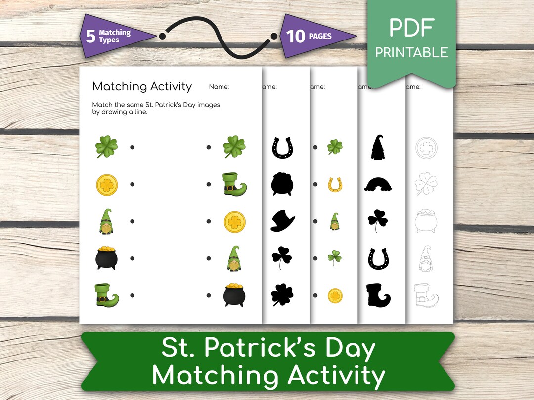 St. Patrick's Day Matching Worksheet: Preschool Activity (PDF Printable ...