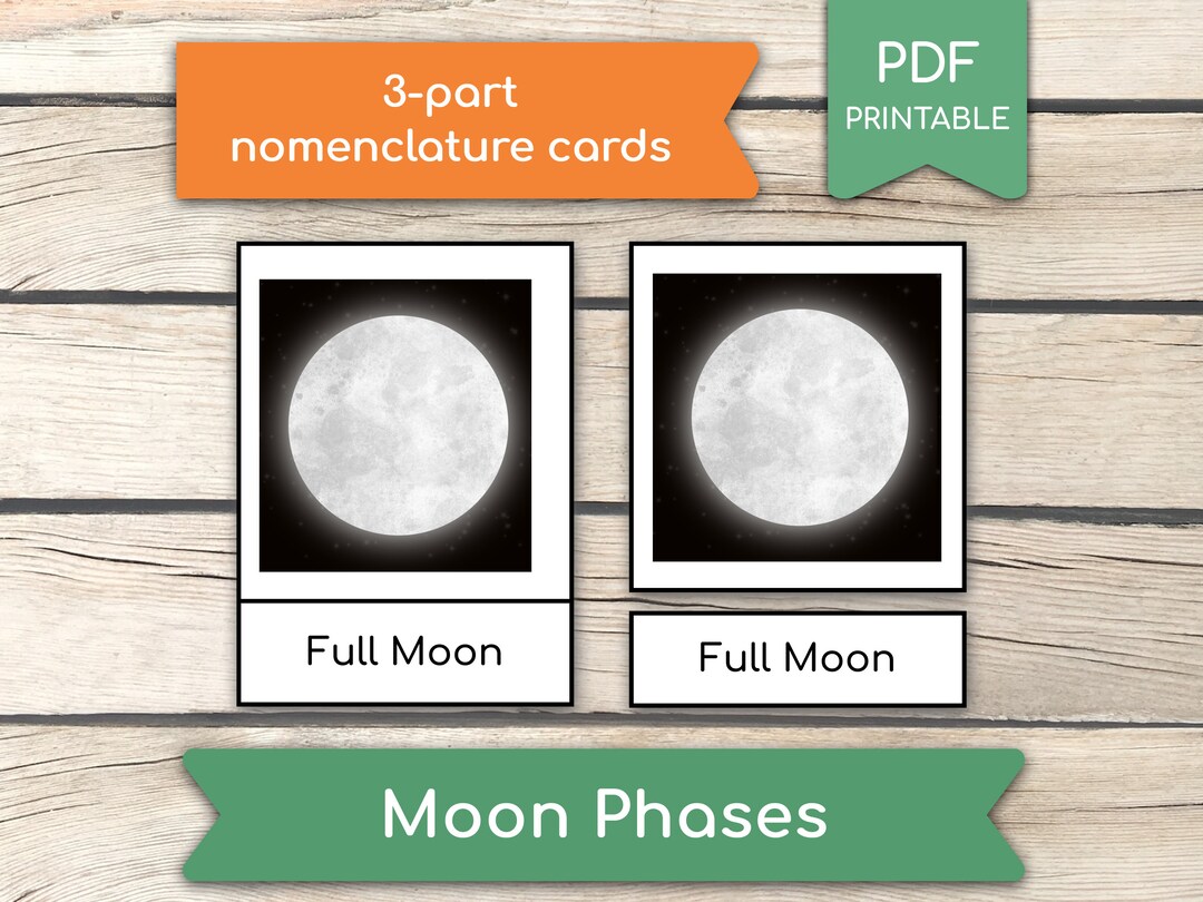 Moon Phases Cards, Moon Phases 3 Part Cards, 3-part Cards, Nomenclature ...